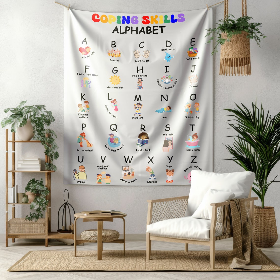 Coping Skills Alphabet Poster, ABC Sign for Calming Corner, Learning ...