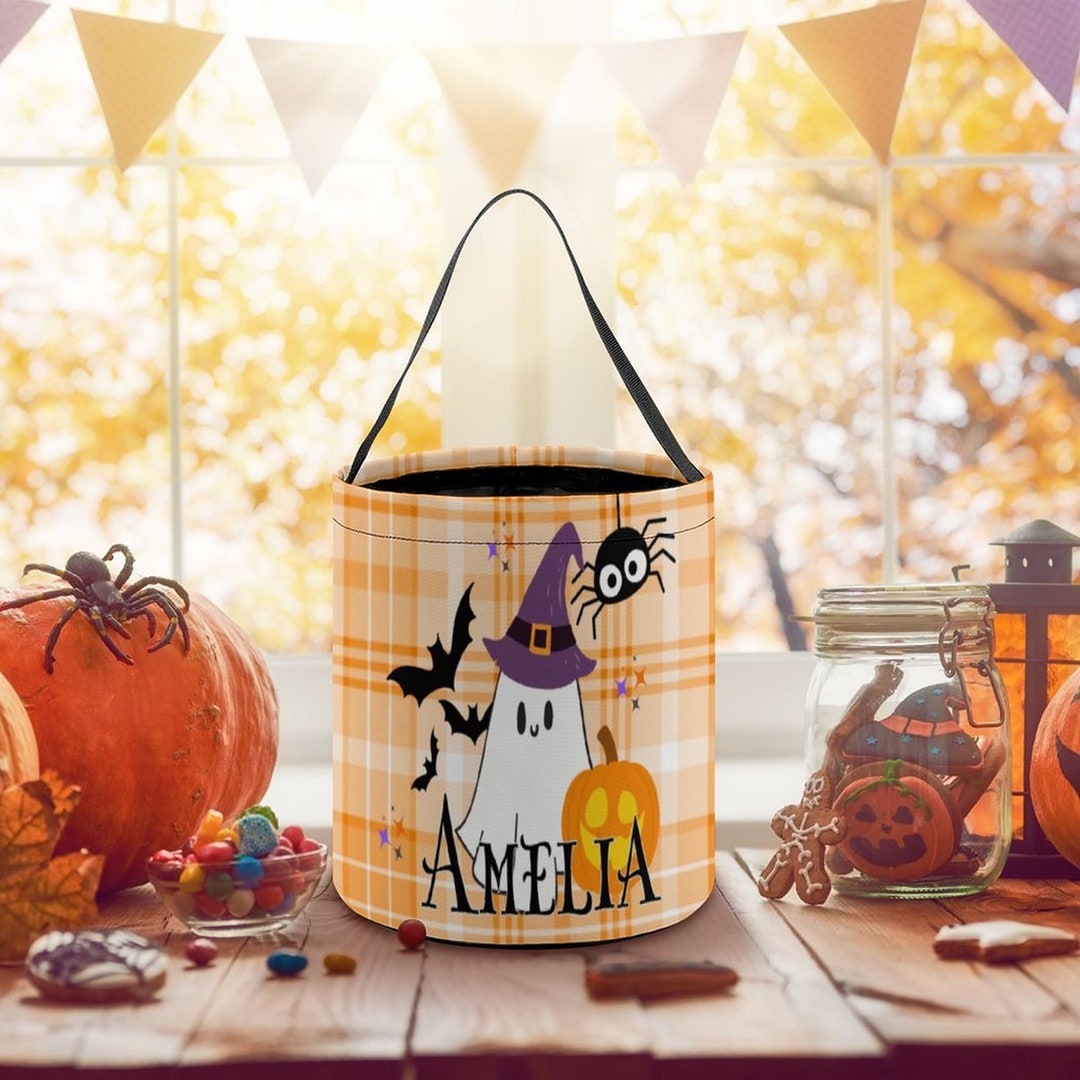 Personalized Halloween Trick or Treat Bag, Halloween Candy Basket for ...