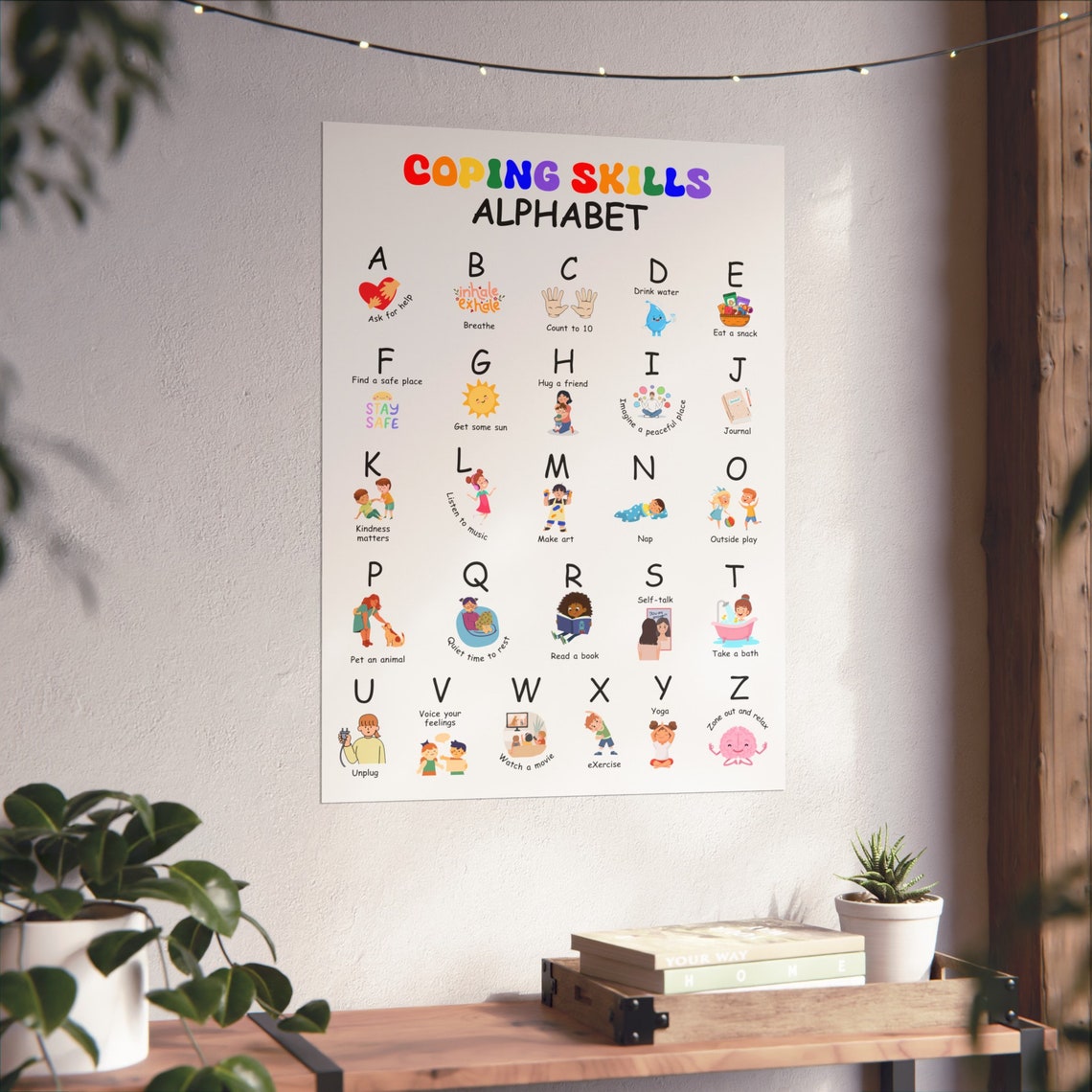 Coping Skills Alphabet Poster, ABC Sign for Calming Corner, Learning ...