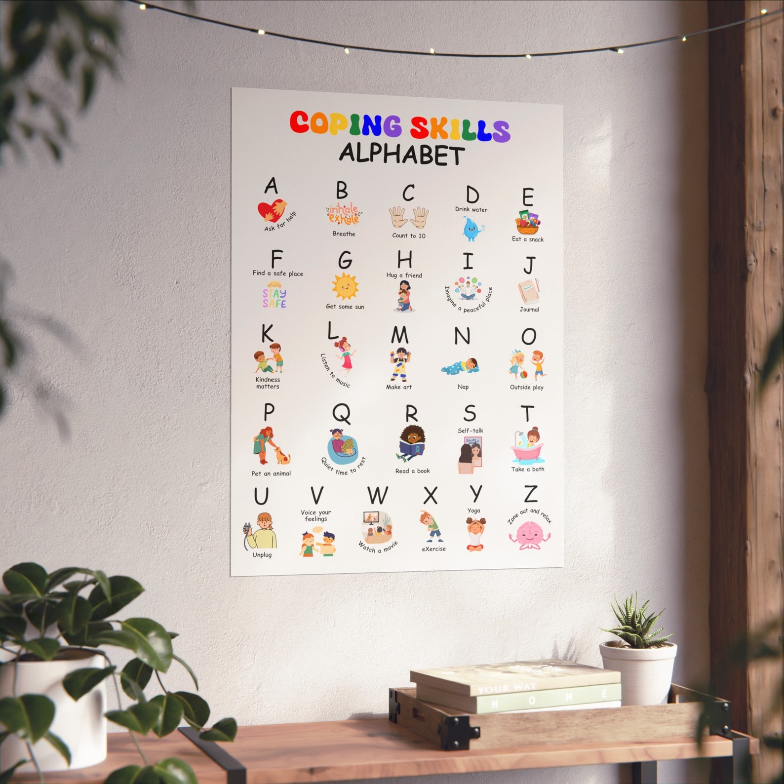 Coping Skills Alphabet Poster, ABC Sign for Calming Corner, Learning ...