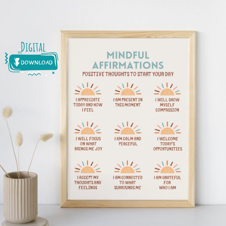 Mindful Positive Affirmations Mental Health Poster, Calming Corner ...