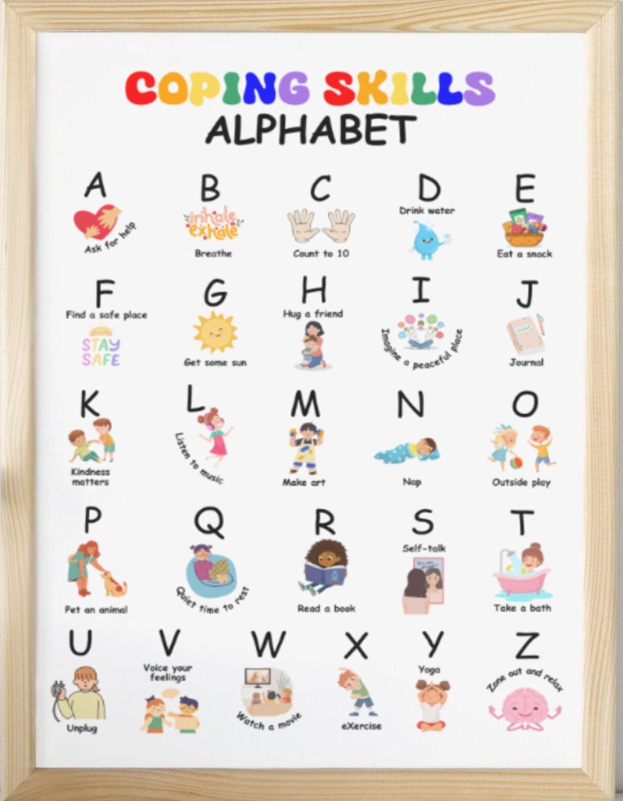Coping Skills Alphabet ABC Poster Print, Calming Corner Decor, Calming ...