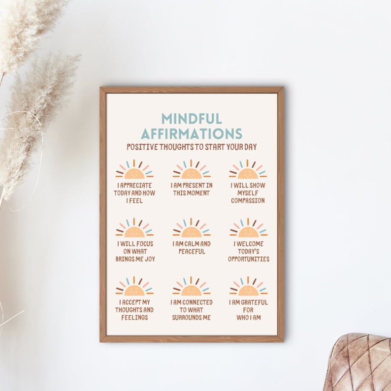 Mindful Positive Affirmations Mental Health Poster, Calming Corner ...
