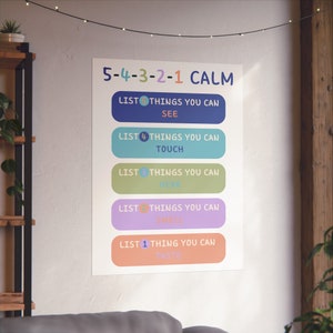 54321 Grounding Techniques Poster or Tapestry, Self Regulation, Calm ...