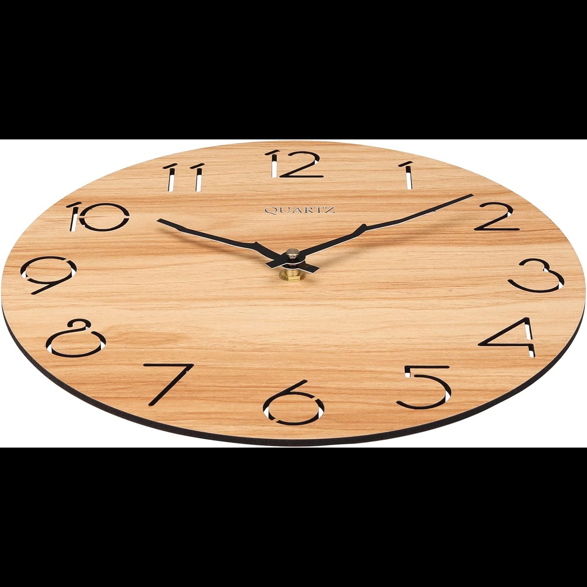 12 Inch Wood Wall Clock Simple Design, Silent Non-ticking, Battery ...