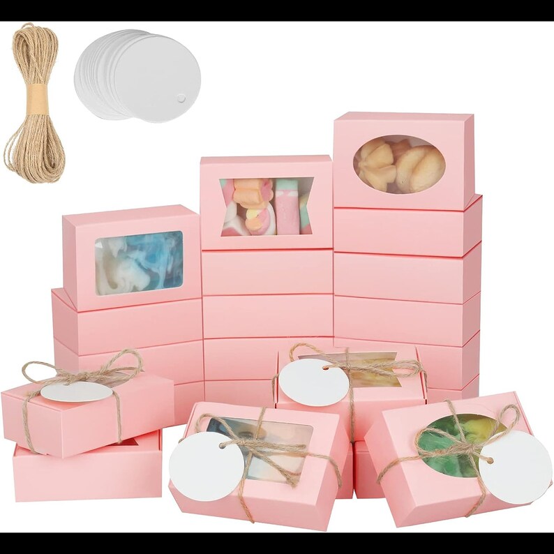 30/60/100 Pack Small Rectangle Kraft Paper Boxes With Clear Windows,3.5 ...