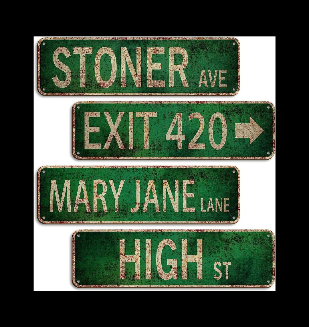 Retro Stoner Street Signs Set Vintage Inspired Room Decor - Etsy