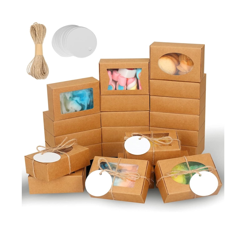 30/60/100 Pack Small Rectangle Kraft Paper Boxes With Clear Windows,3.5 ...