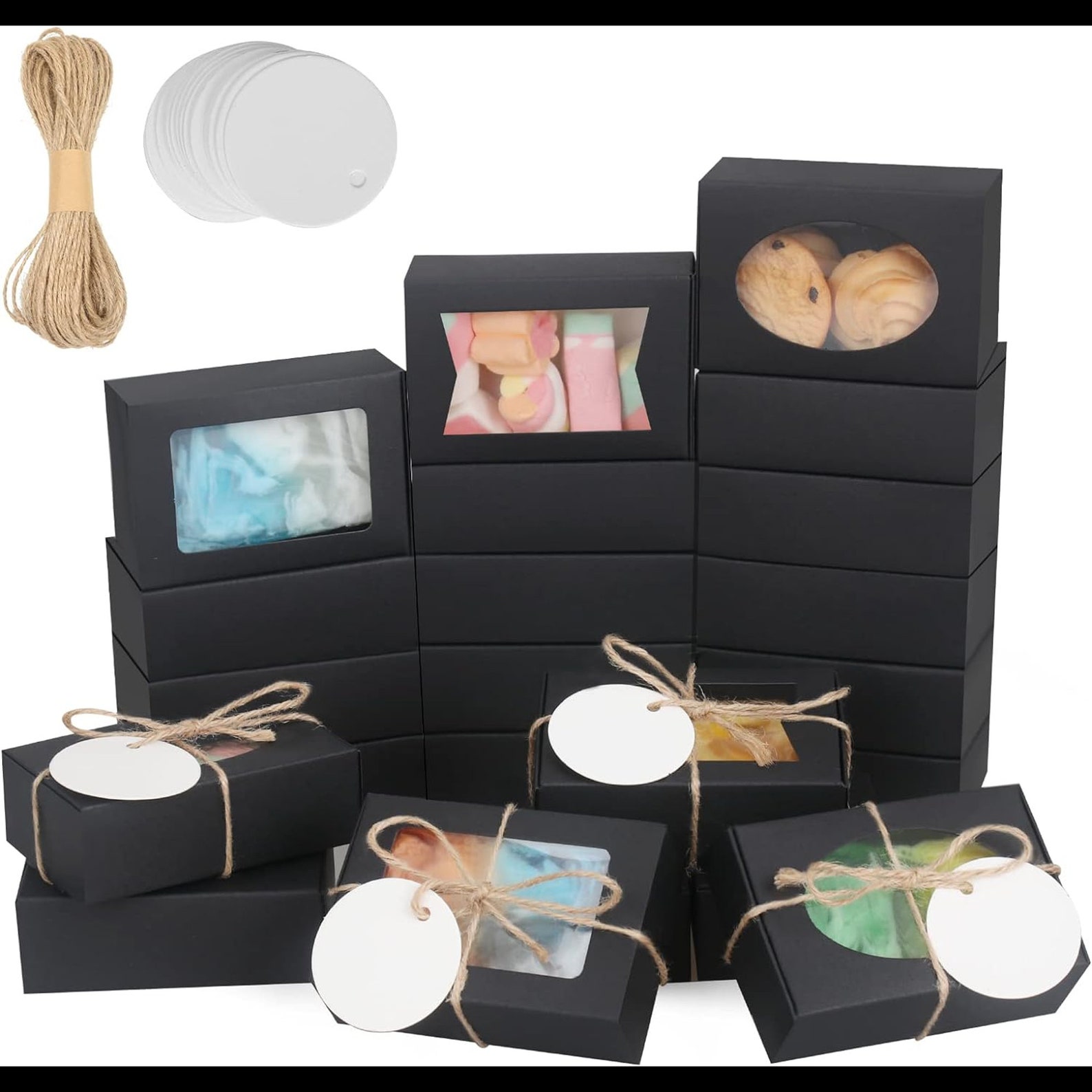 30/60/100 Pack Small Rectangle Kraft Paper Boxes With Clear Windows,3.5 ...