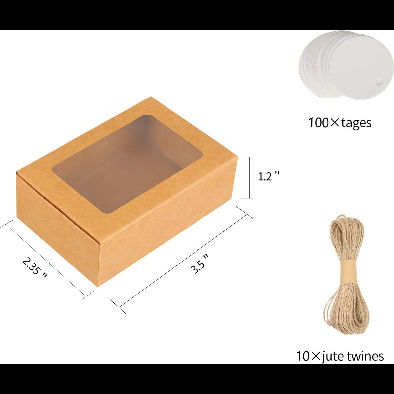 30/60/100 Pack Small Rectangle Kraft Paper Boxes With Clear Windows,3.5 ...