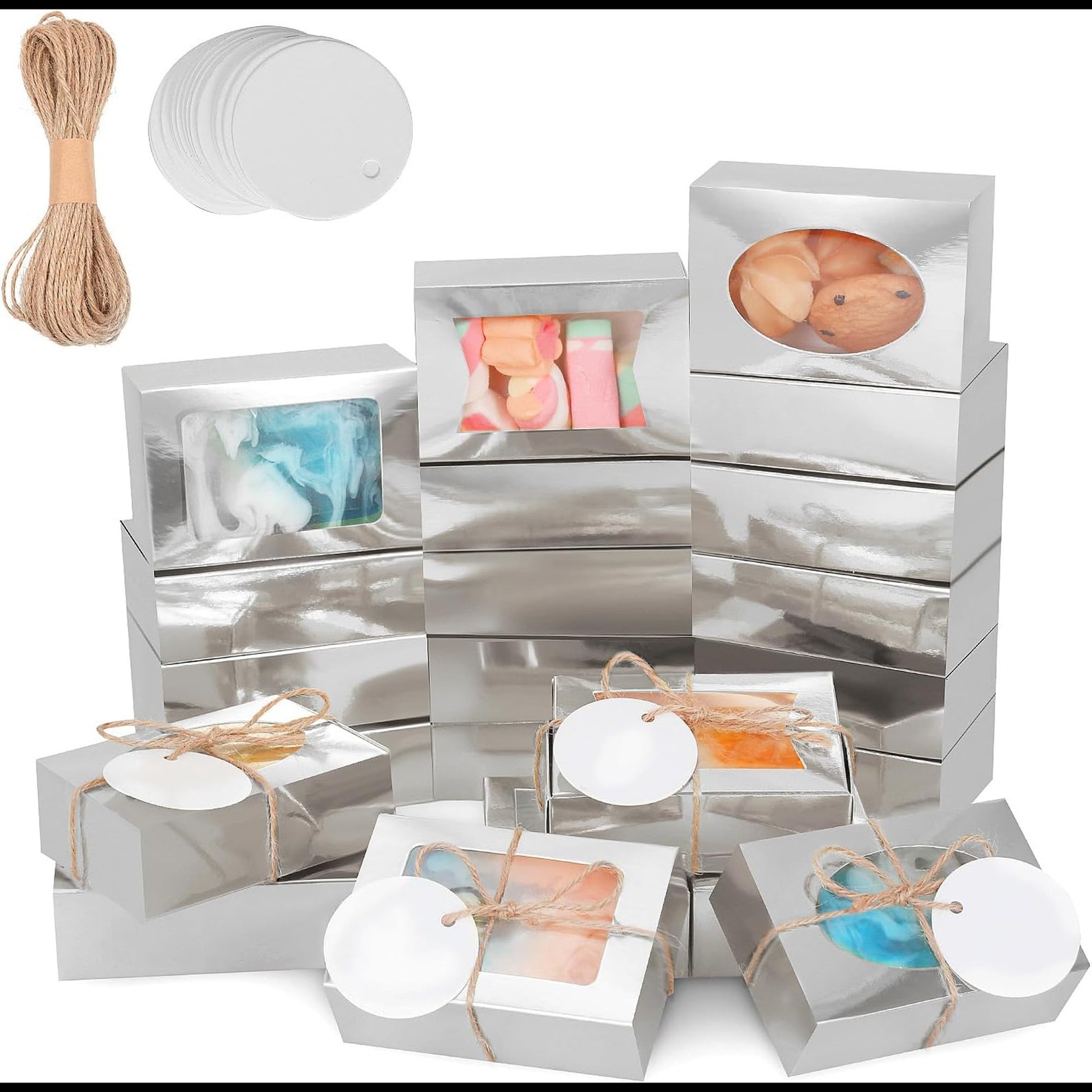 30/60/100 Pack Small Rectangle Kraft Paper Boxes With Clear Windows,3.5 ...