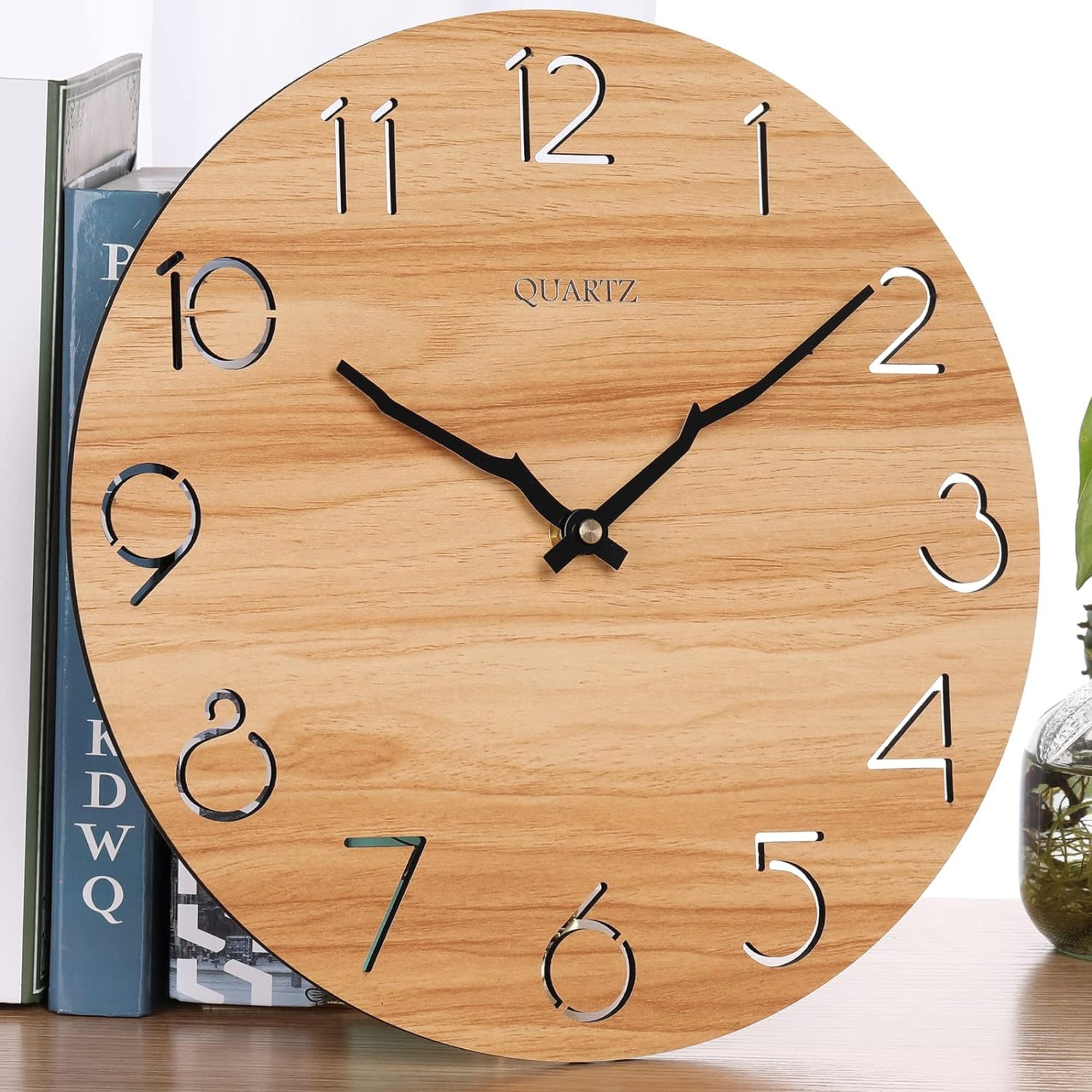 12 Inch Wood Wall Clock Simple Design, Silent Non-ticking, Battery ...