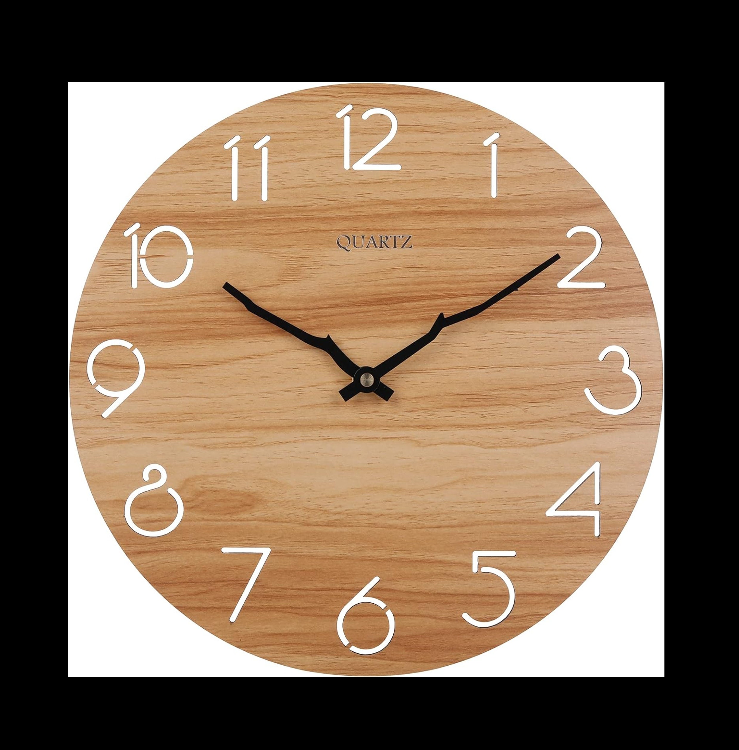 12 Inch Wood Wall Clock Simple Design, Silent Non-ticking, Battery ...