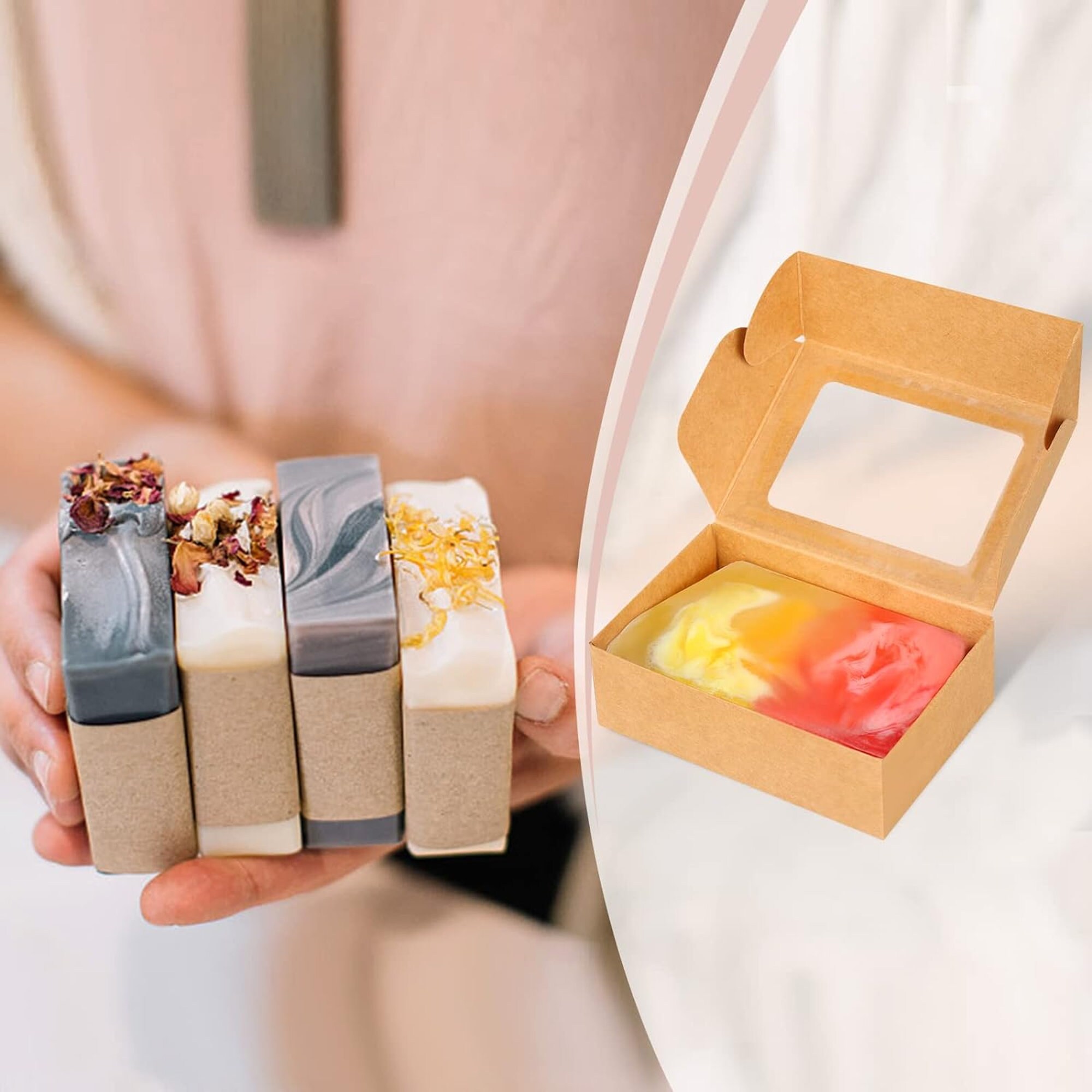 30/60/100 Pack Small Rectangle Kraft Paper Boxes With Clear Windows,3.5 ...