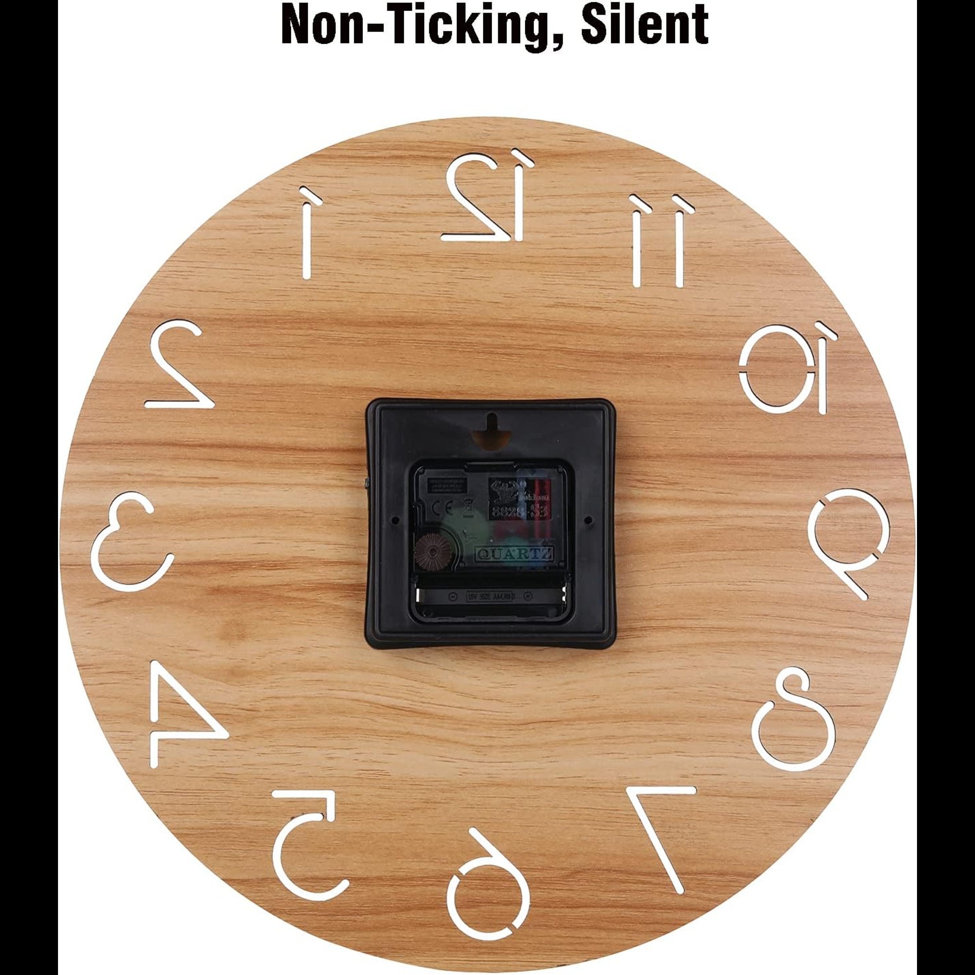 12 Inch Wood Wall Clock Simple Design, Silent Non-ticking, Battery ...