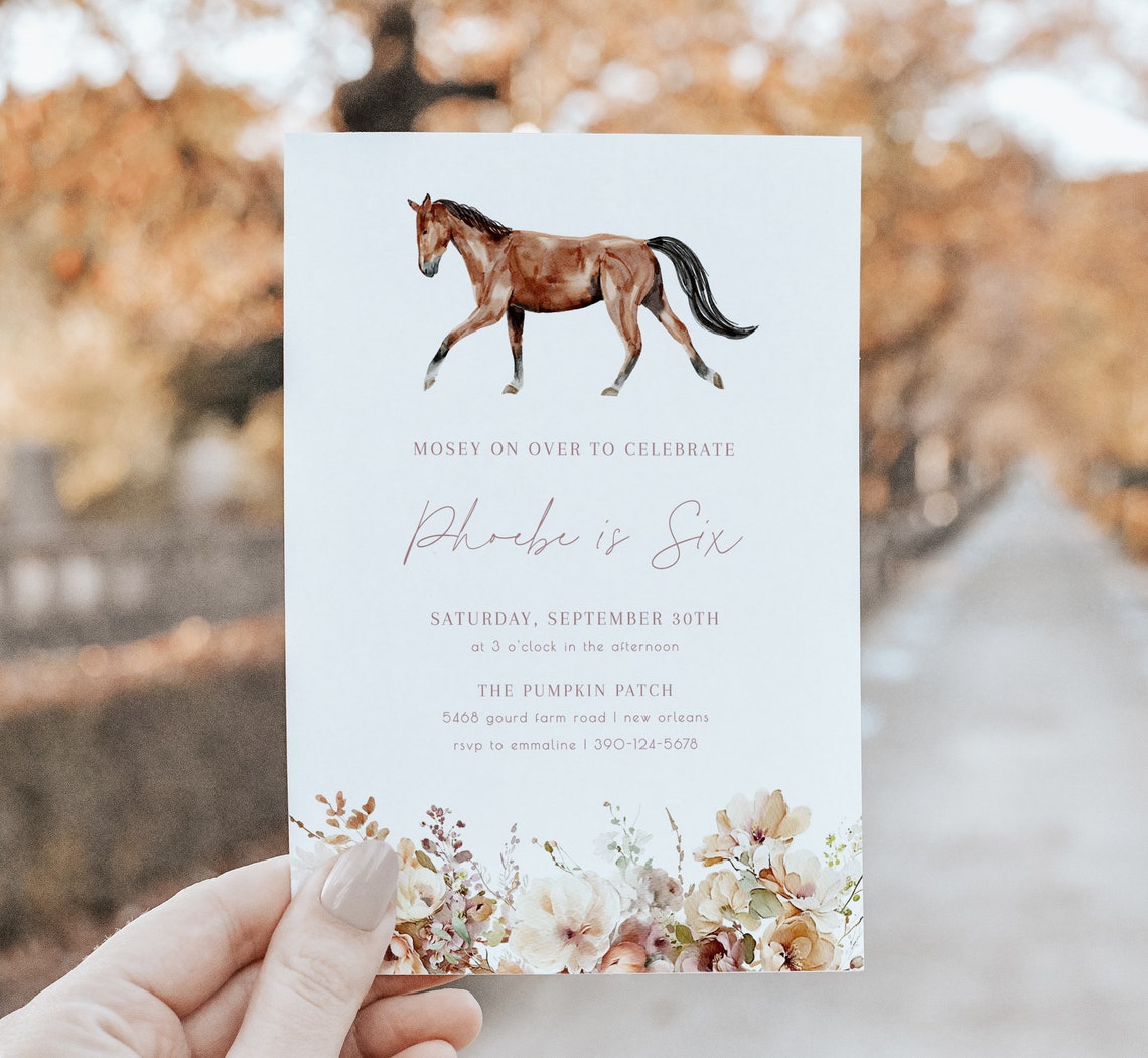Boho Horse Birthday Invitation Template, Fall Farm Birthday Invite ...