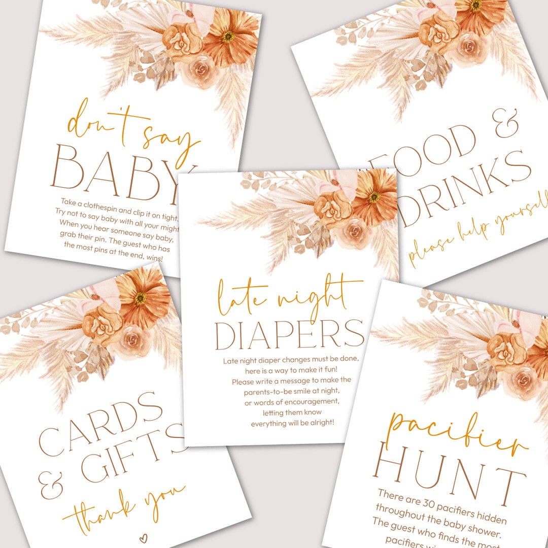 Editable Beige Fall Baby Shower Signs, Printable Boho Autumn Baby ...