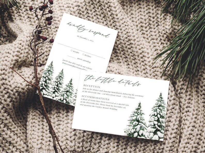 Winter Wedding Invitation Template, Editable Christmas Wedding ...