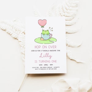 Frog Birthday Invitation, Cute Pink Kawaii Frog Birthday Invite, DIY ...
