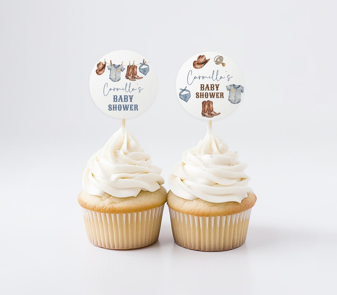 Cowboy Baby Shower Cupcake Toppers, Western Baby Shower Stickers ...