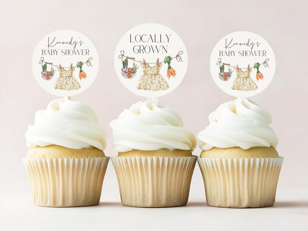 Locally Grown Baby Shower Cupcake Toppers Template, Printable Farmer's ...