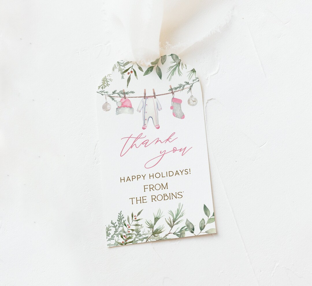 Pink Christmas Baby Shower Thank You Tag, Winter Baby Sprinkle Thank ...