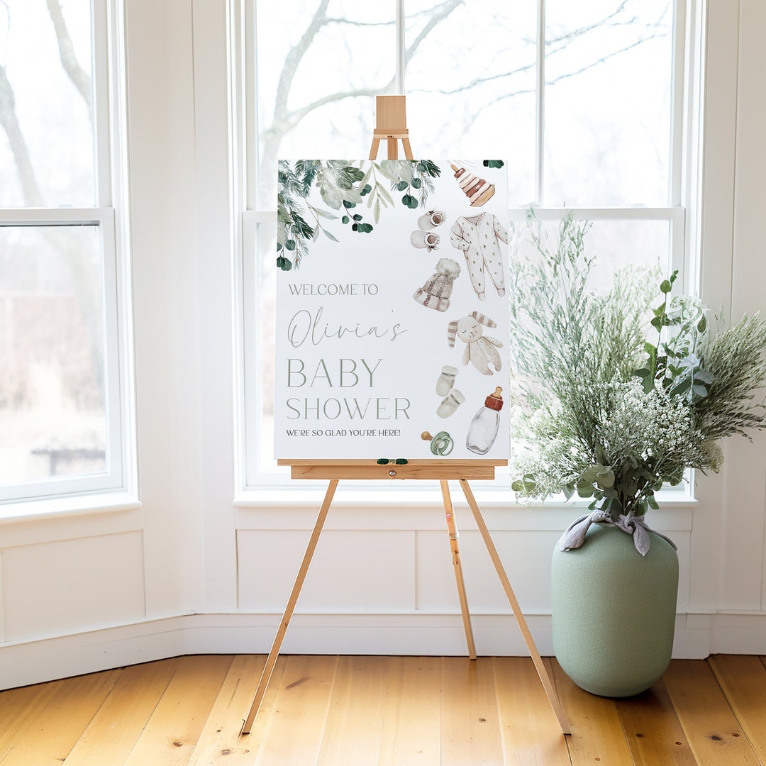 Winter Baby Shower Welcome Sign Template Printable Sage Green - Etsy