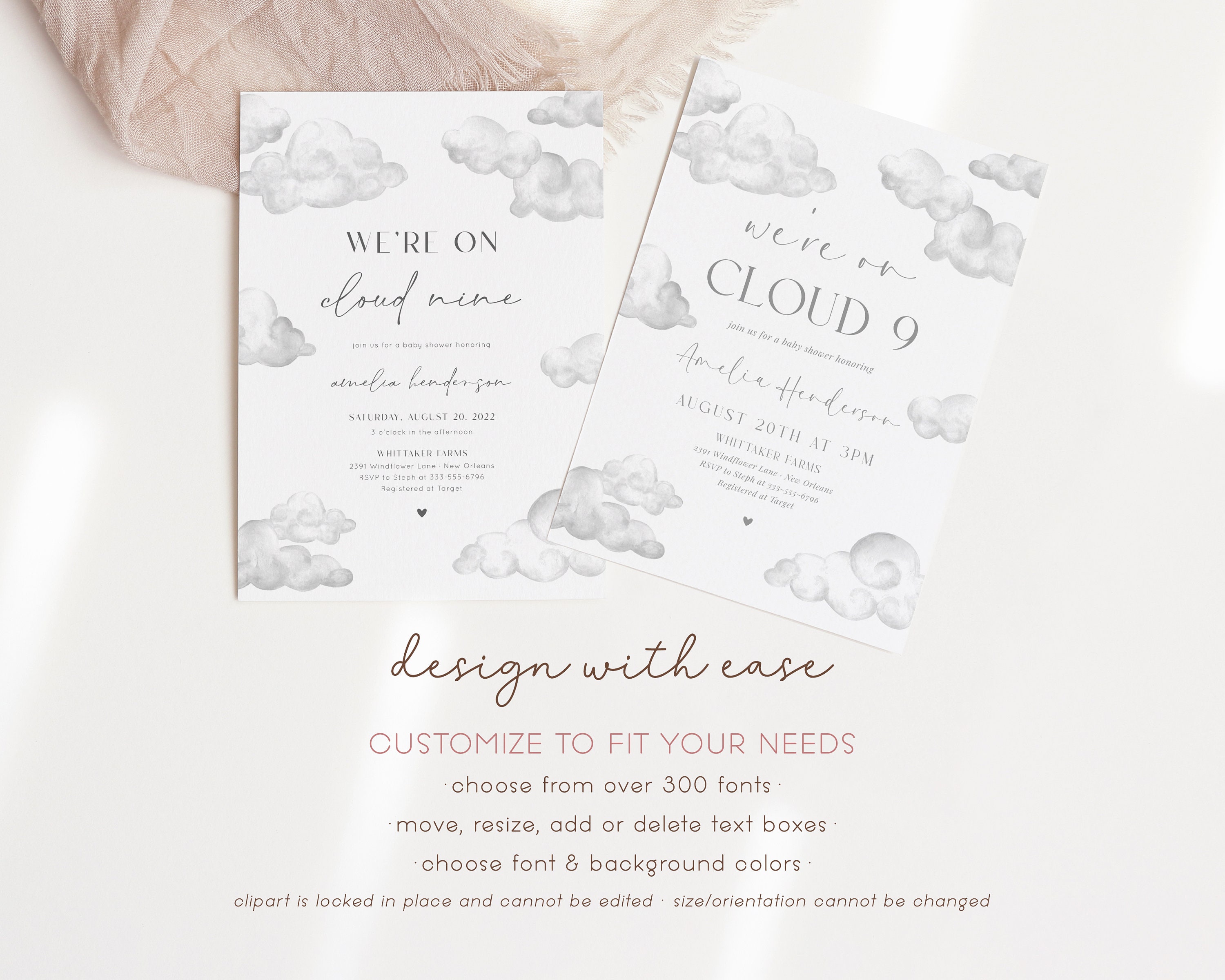 Modern Cloud 9 Baby Shower Invitation Template, We're on Cloud Nine ...