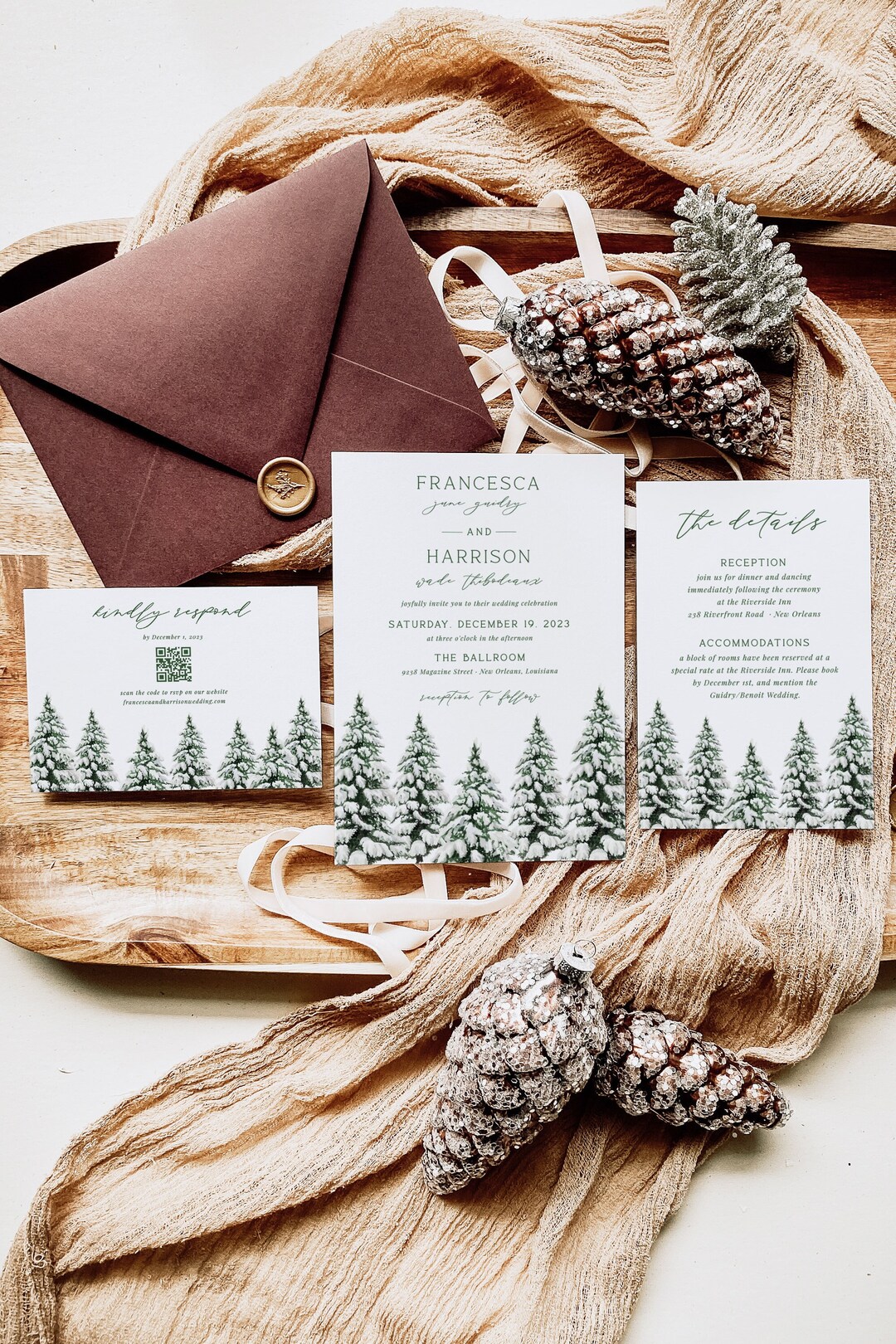 Winter Wedding Invitation Template, Editable Christmas Wedding ...