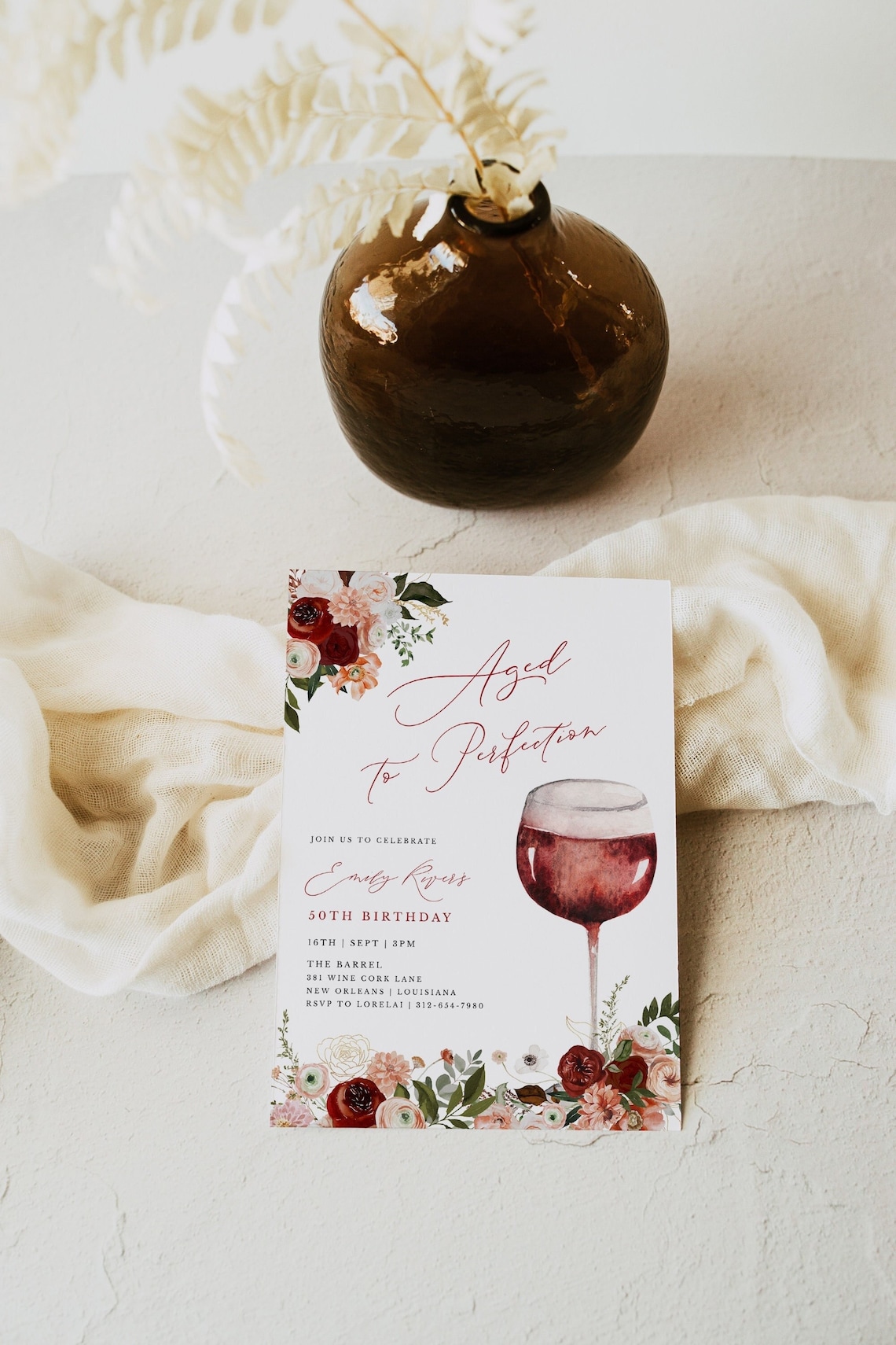 Aged To Perfection Wine Birthday Invitation Template 50th Birthday