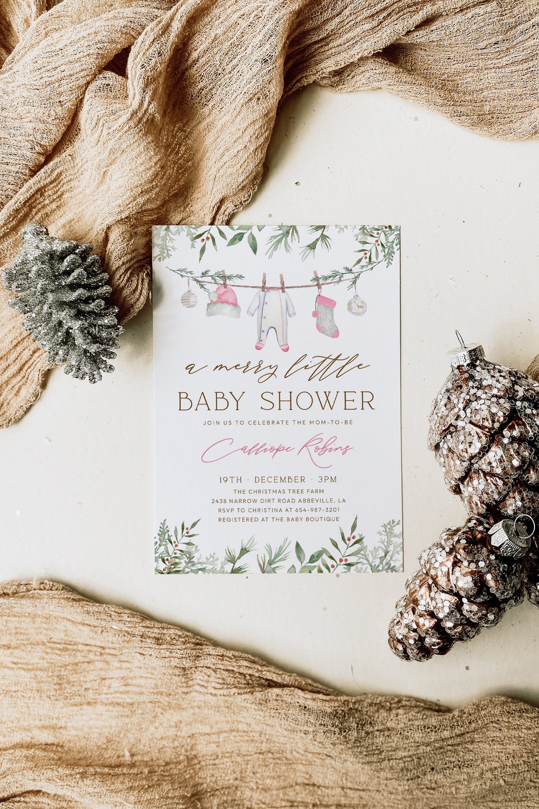 Plantilla de invitación para baby shower de invierno en color rosa ...