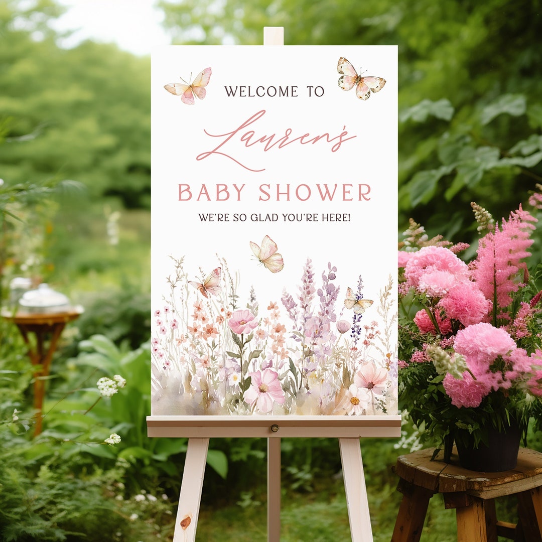 Butterfly Baby Shower Welcome Sign Template, Printable Baby in Bloom ...