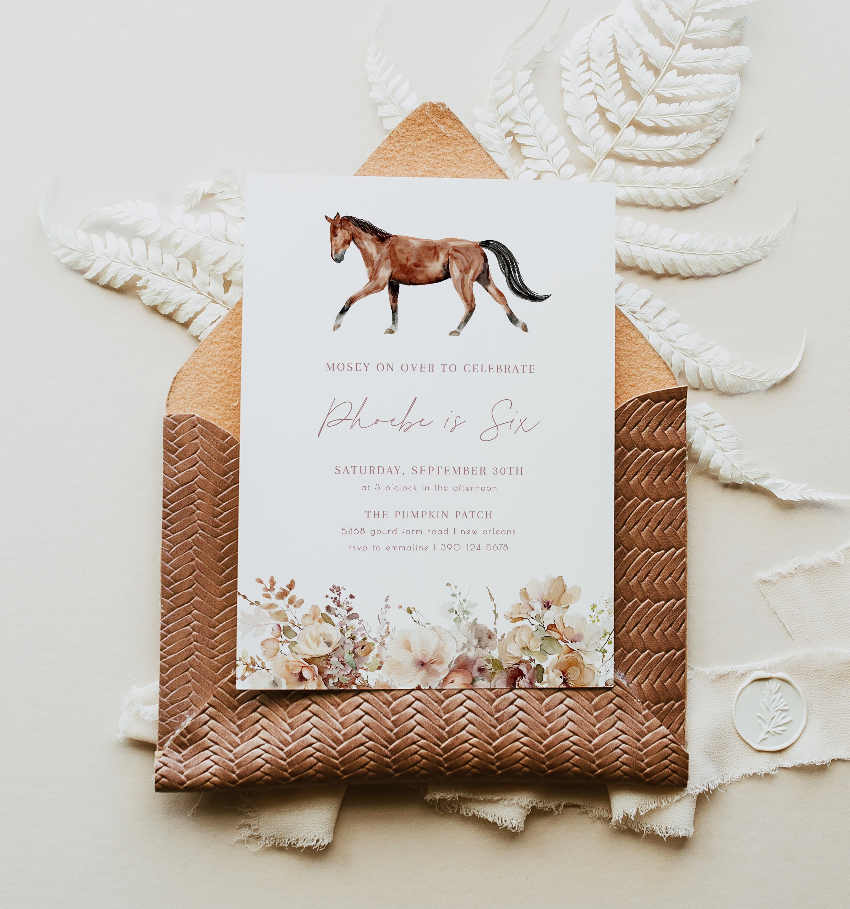 Boho Horse Birthday Invitation Template, Fall Farm Birthday Invite ...