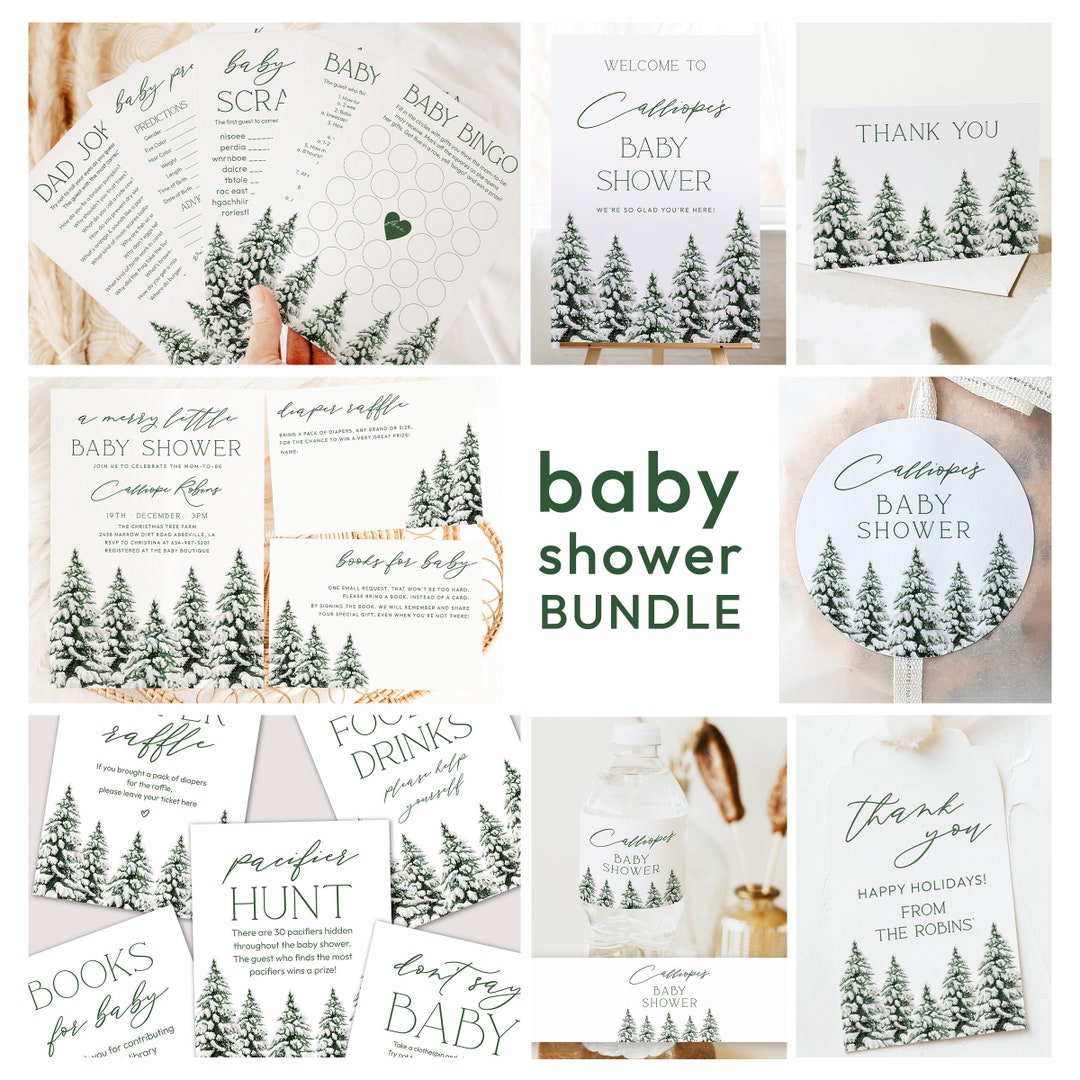 Winter Baby Shower Invitation Template, Printable Merry Little Baby ...