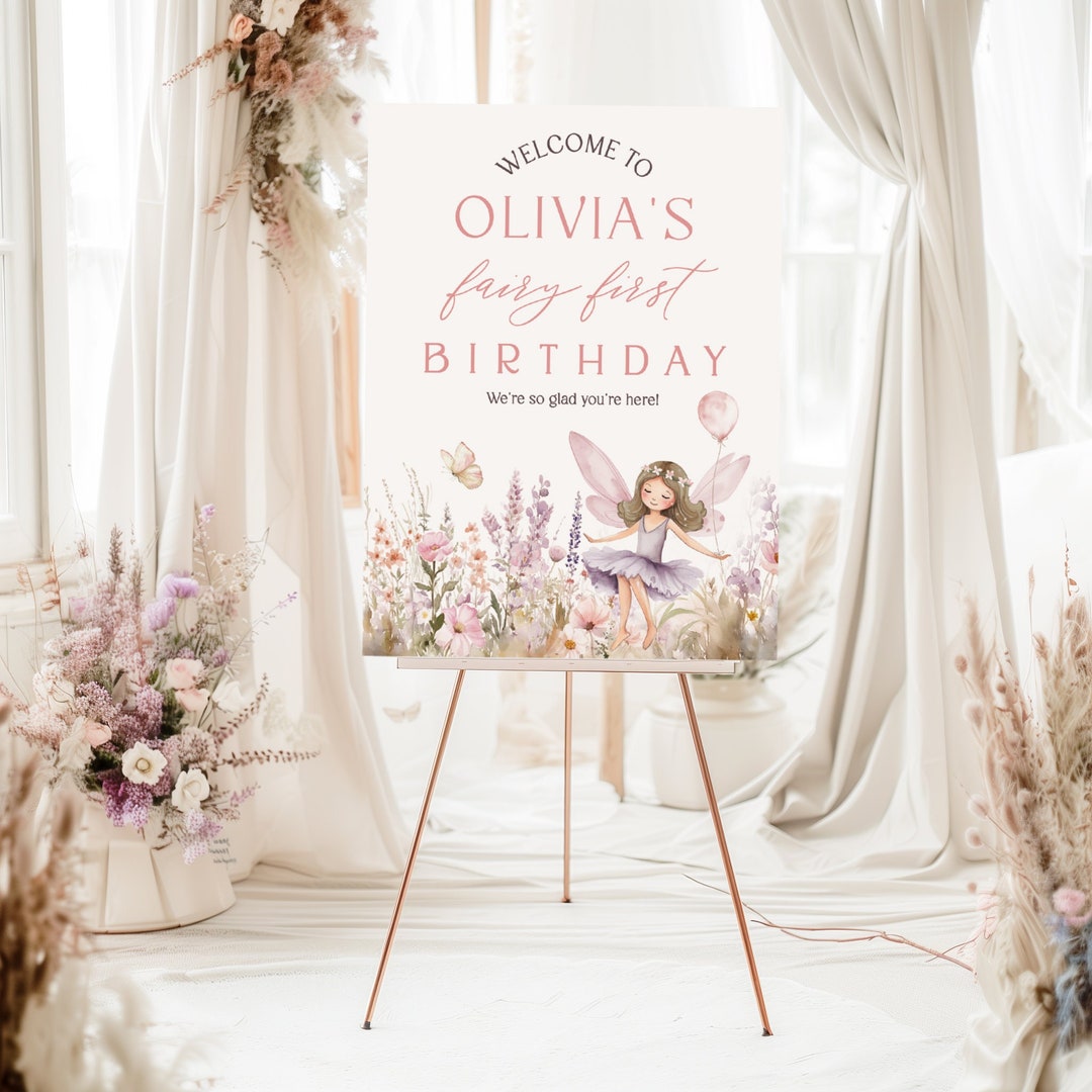 Fairy First Birthday Welcome Sign Template: Editable Printable - Etsy