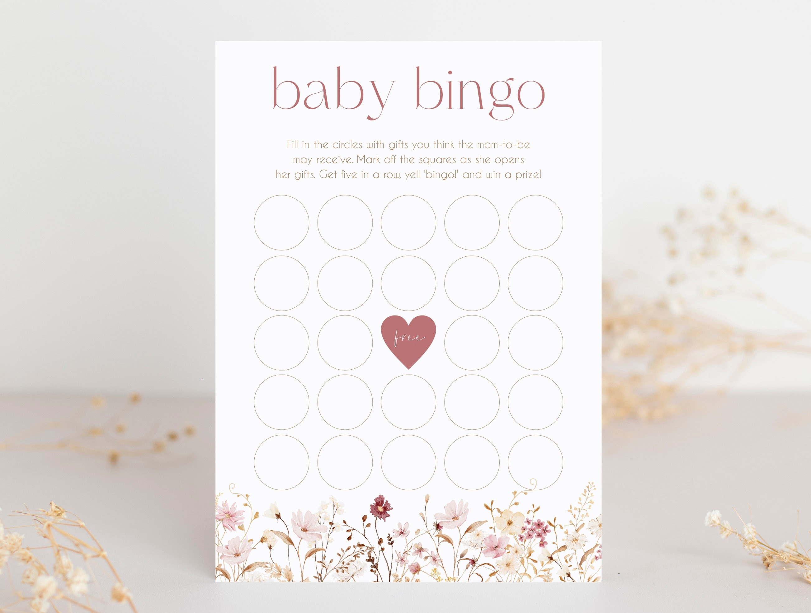 Boho Baby Shower Bingo Cards Printable Wildflower Baby Shower - Etsy