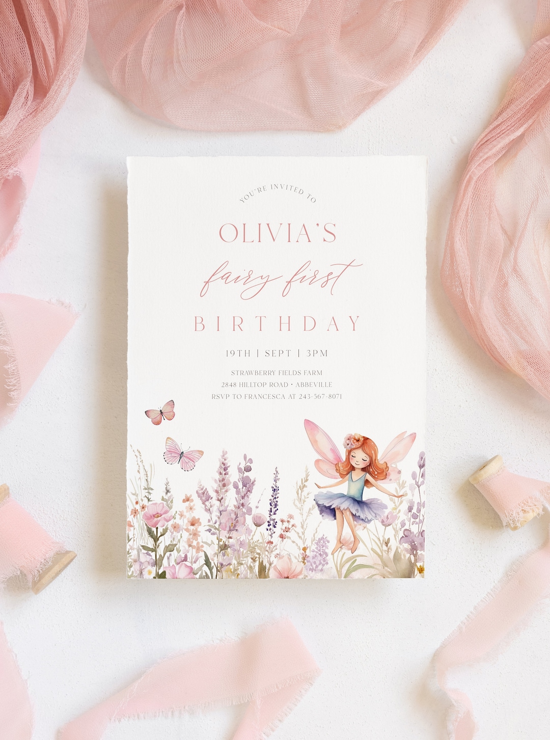 Fairy First Birthday Invitation Template, Printable Wildflower Fairy ...
