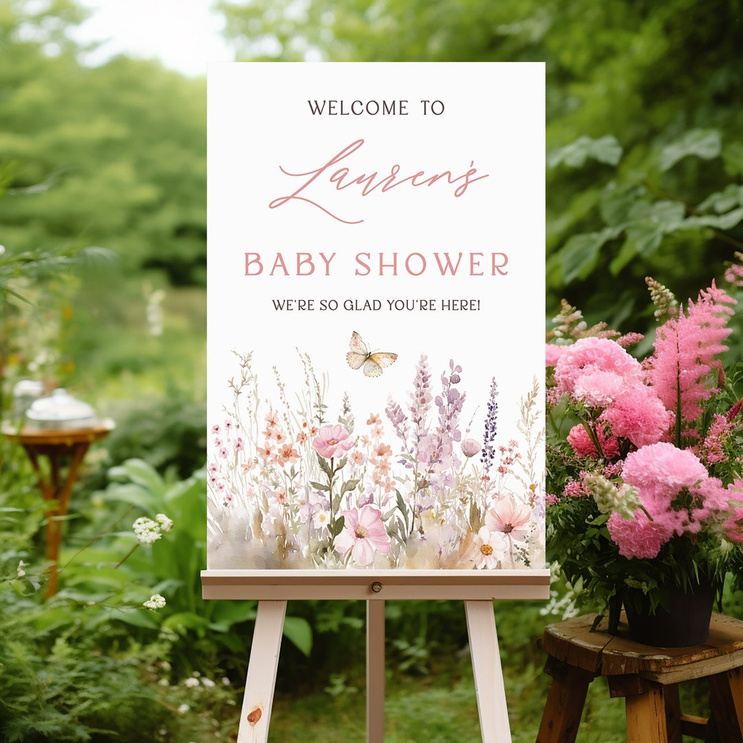 Wildflower Baby Shower Welcome Sign, Printable Baby in Bloom Wedding ...