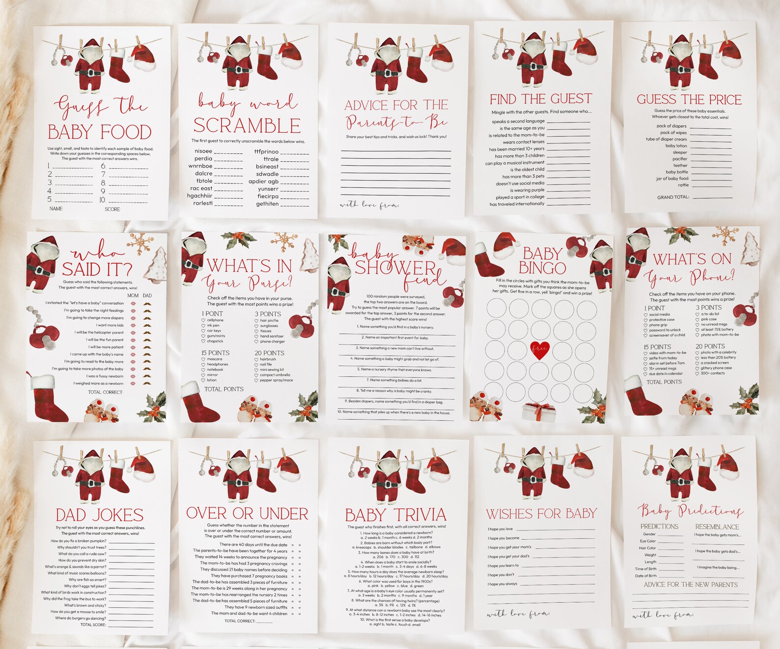Printable Christmas Baby Shower Games, Merry Little Baby Shower Games ...