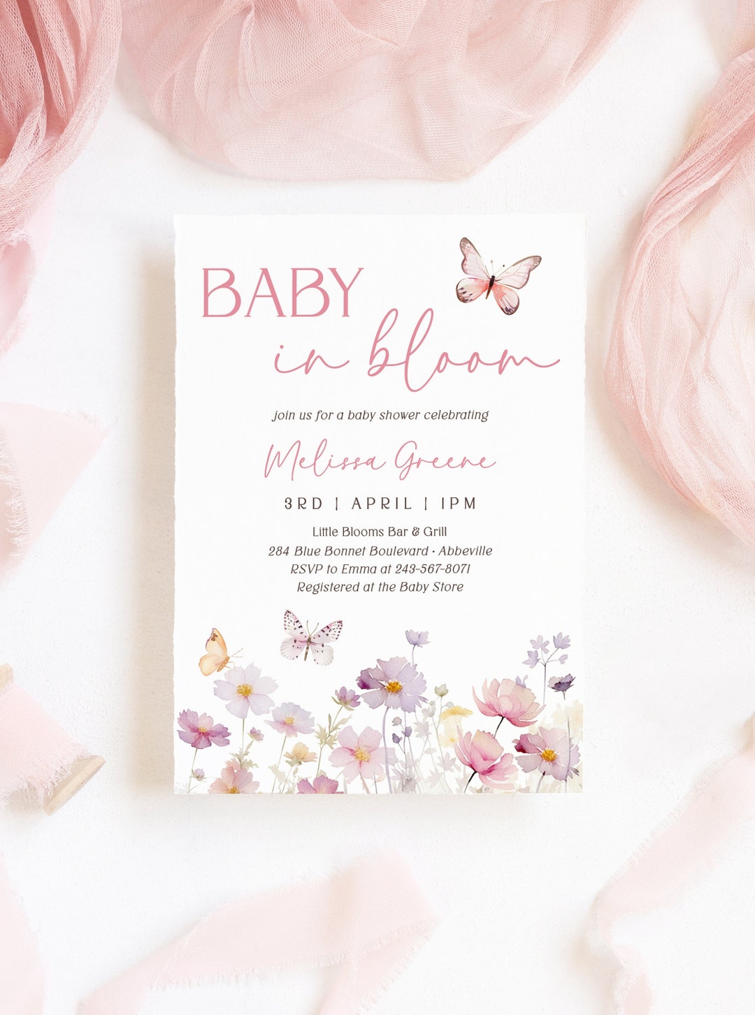 Baby in Bloom Invitation Template, Printable Wildflower Baby Shower ...