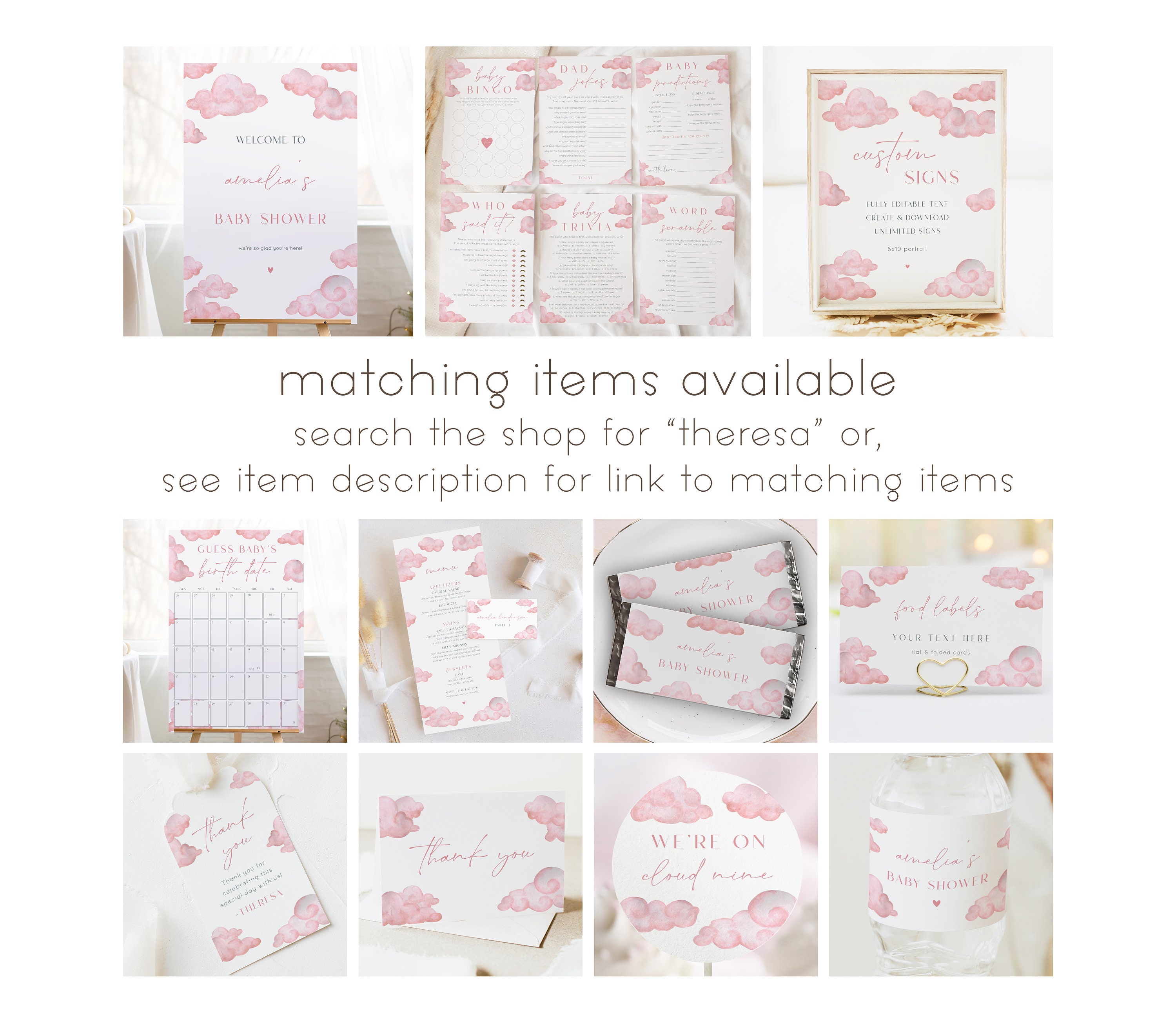 Pink Cloud 9 Baby Shower Invitation Template, Printable We're on Cloud ...