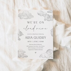 Modern Cloud 9 Baby Shower Invitation Template, We're on Cloud Nine ...