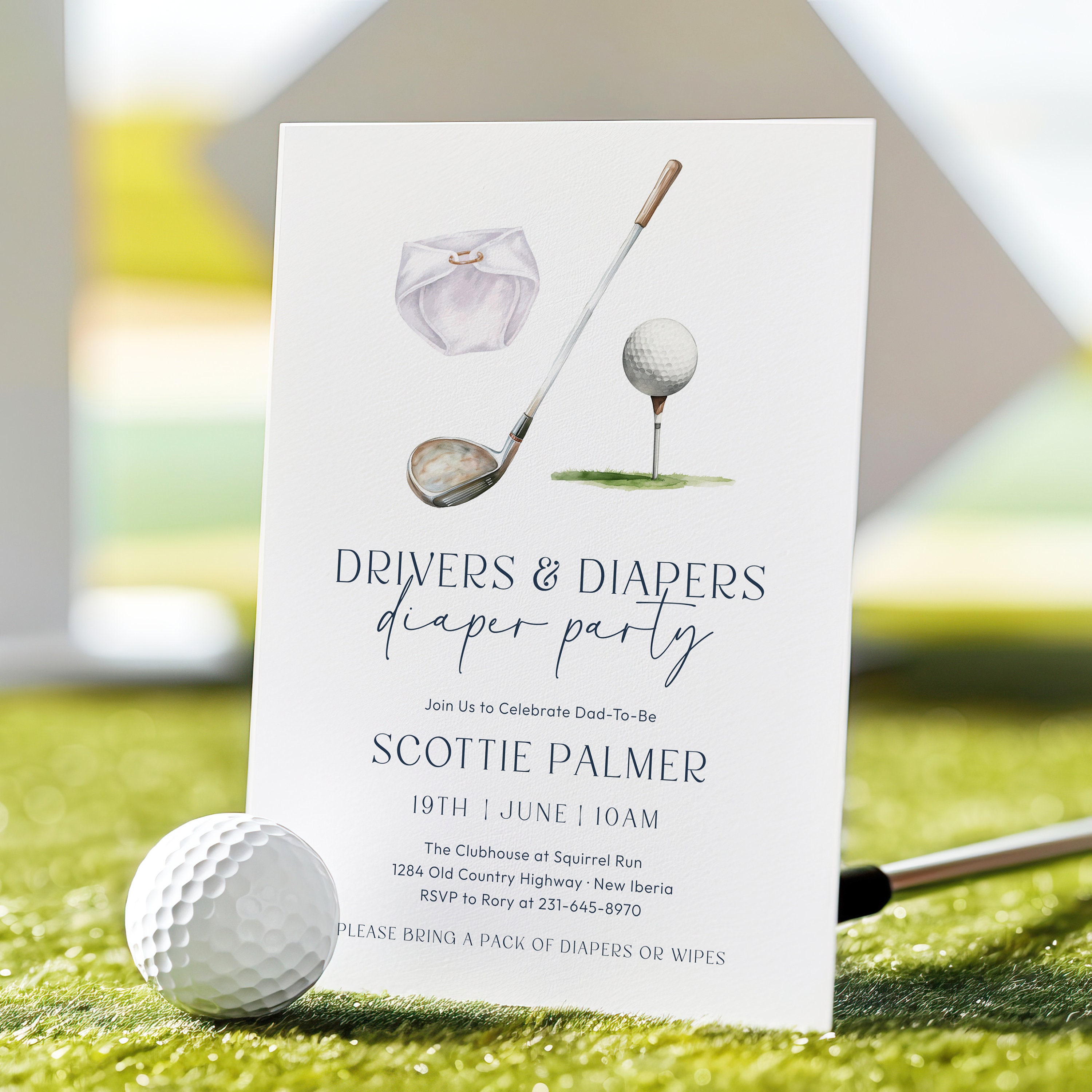 Golf Diaper Party Invitation Template, Drivers & Diapers Men's Diaper Party Invite, Printable ...