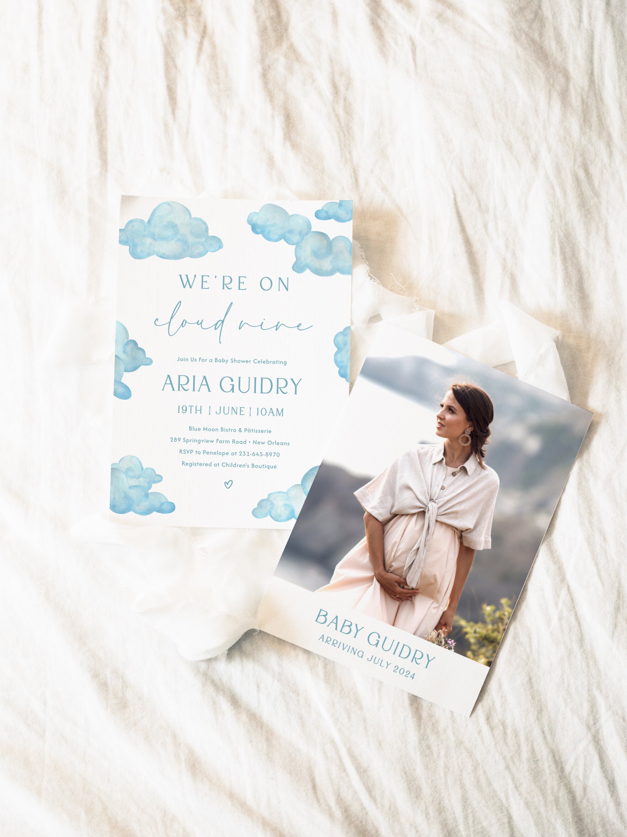 Blue Cloud 9 Baby Shower Invitation Template, Printable We're on Cloud ...