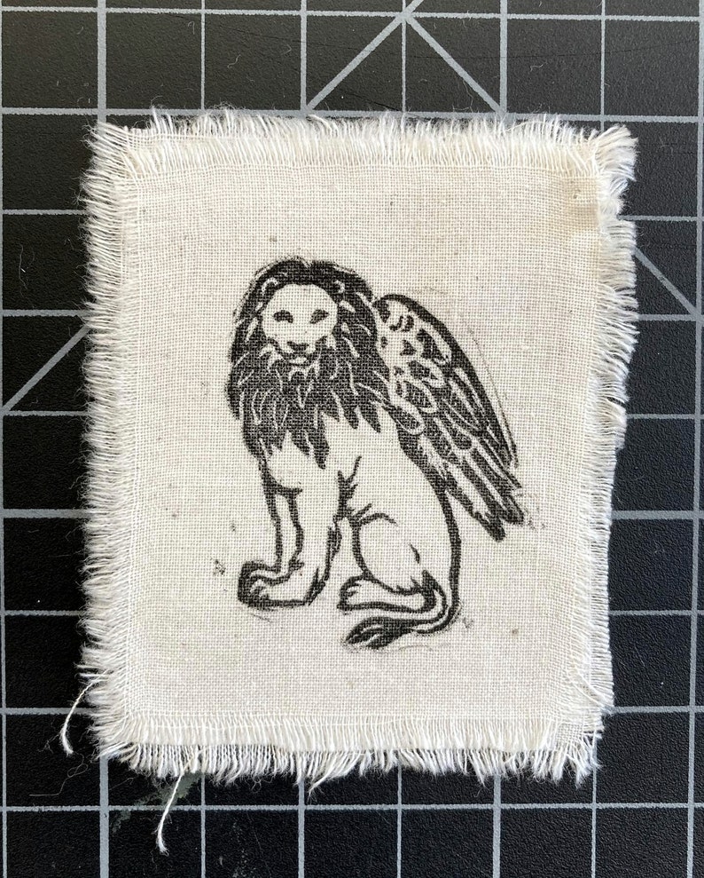 Sew on Linocut Patches Crow, Dragon, Winged Lion, and Greek Goddess - Etsy