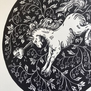 Bleeding Hearts Handmade Linocut Print Medieval Unicorn Original Art - Etsy