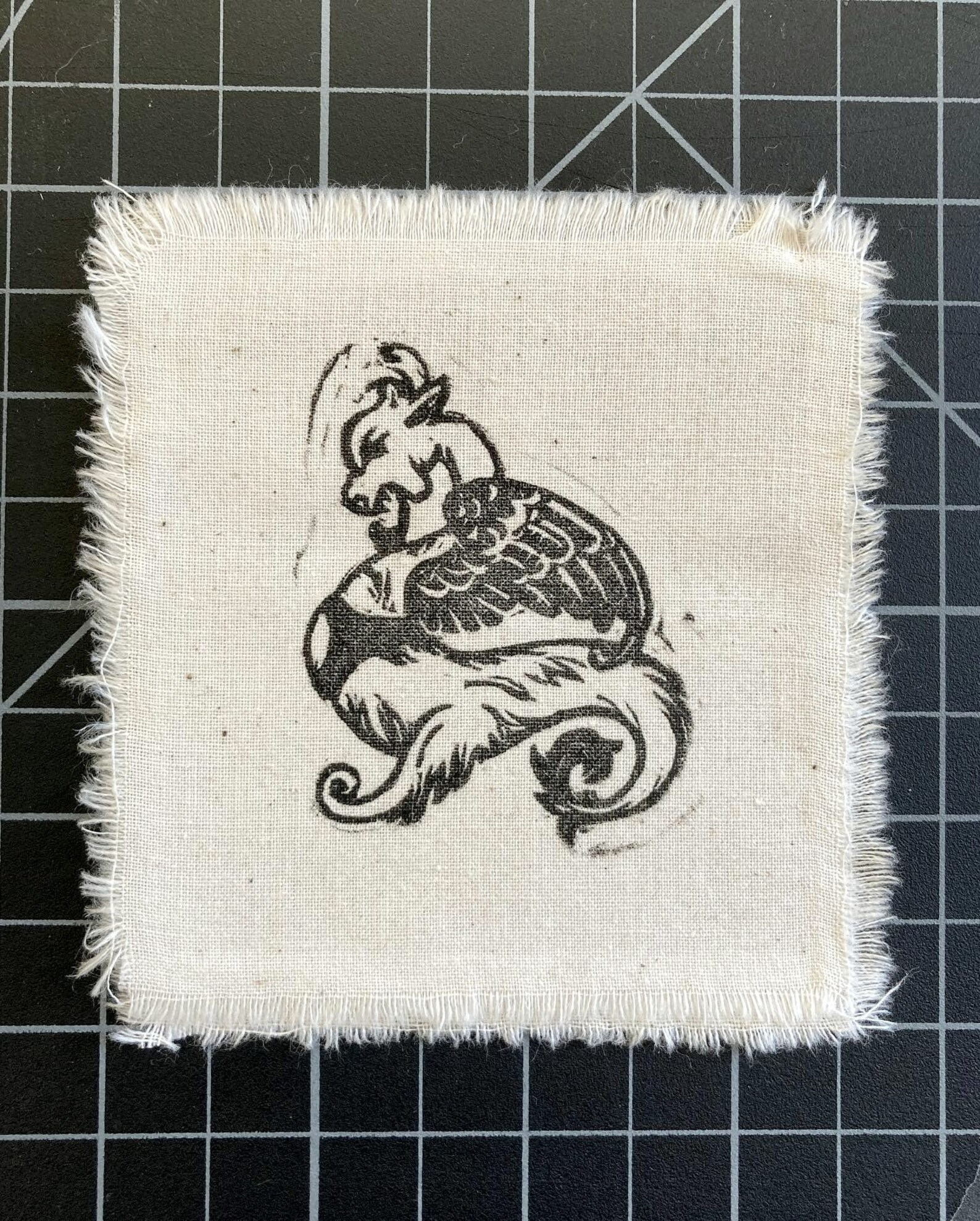 Sew on Linocut Patches Crow, Dragon, Winged Lion, and Greek Goddess - Etsy