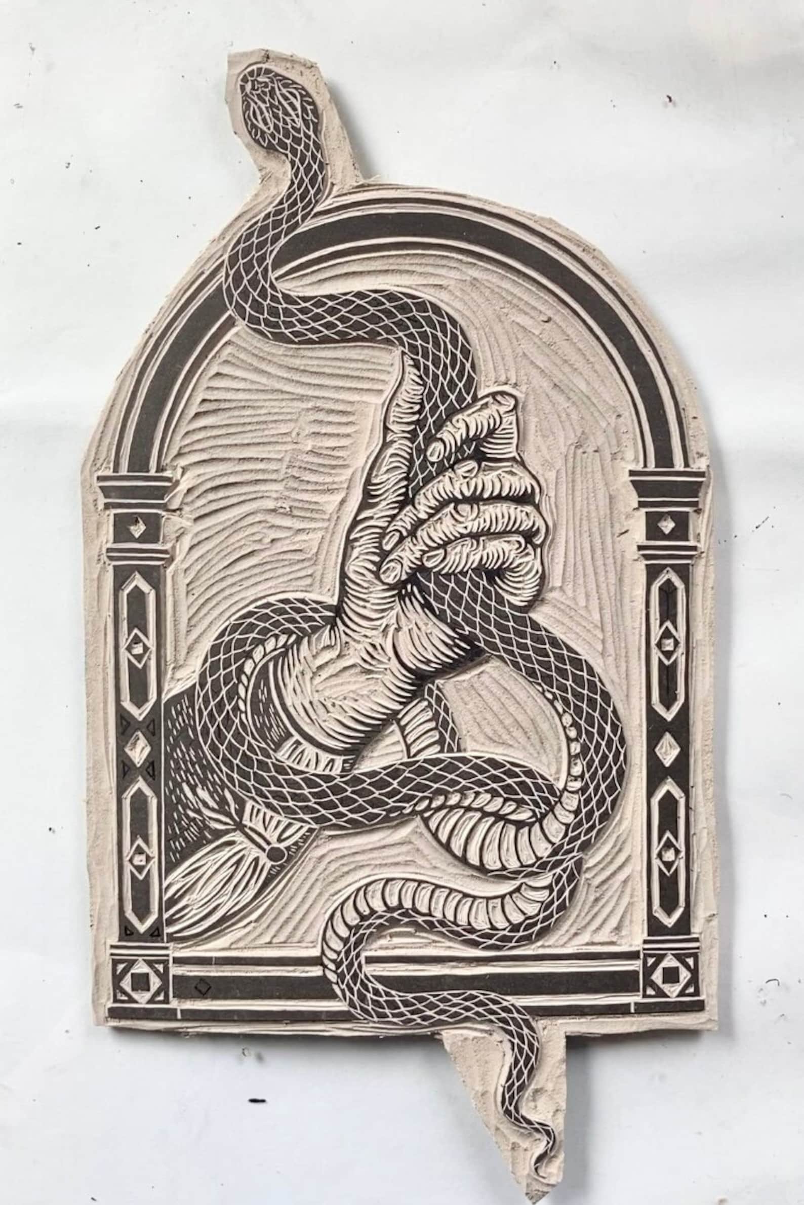 Hand Carved Linocut Print - “prudence” - Original Snake Art - Etsy