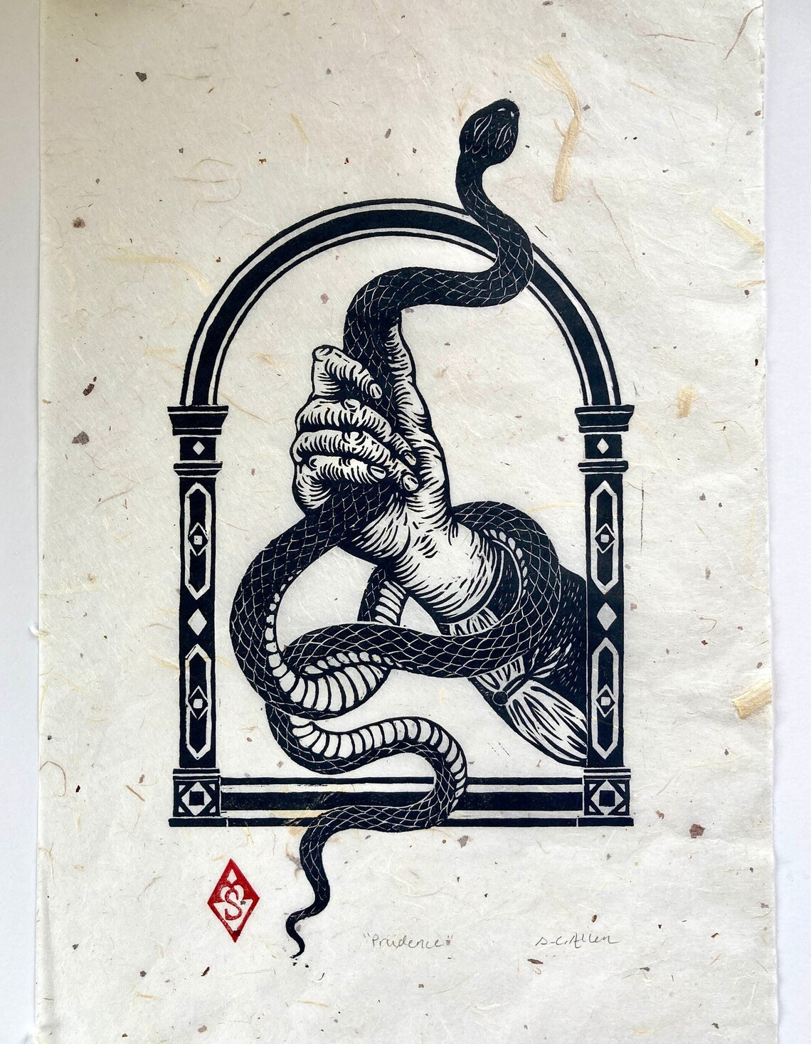 Hand Carved Linocut Print prudence Original Snake Art - Etsy