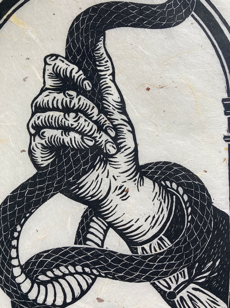 Hand Carved Linocut Print prudence Original Snake Art - Etsy